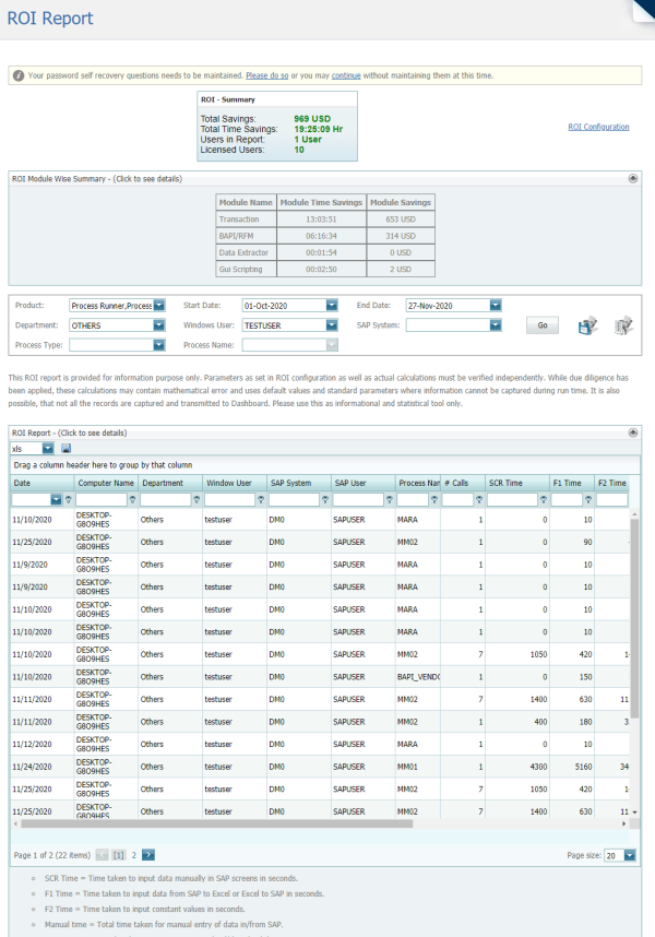 View ROI Report – Process Runner