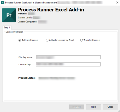 Activate License – Process Runner