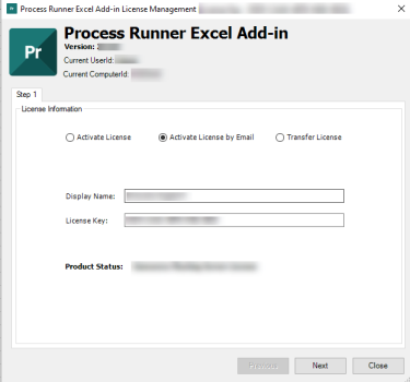 Activate License – Process Runner