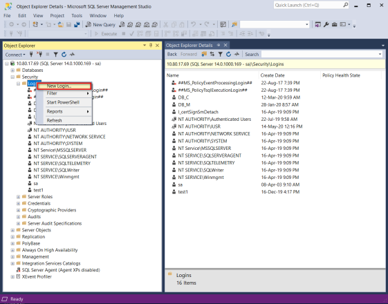 Step 1: Create Login in SQL Server for User – Process Runner